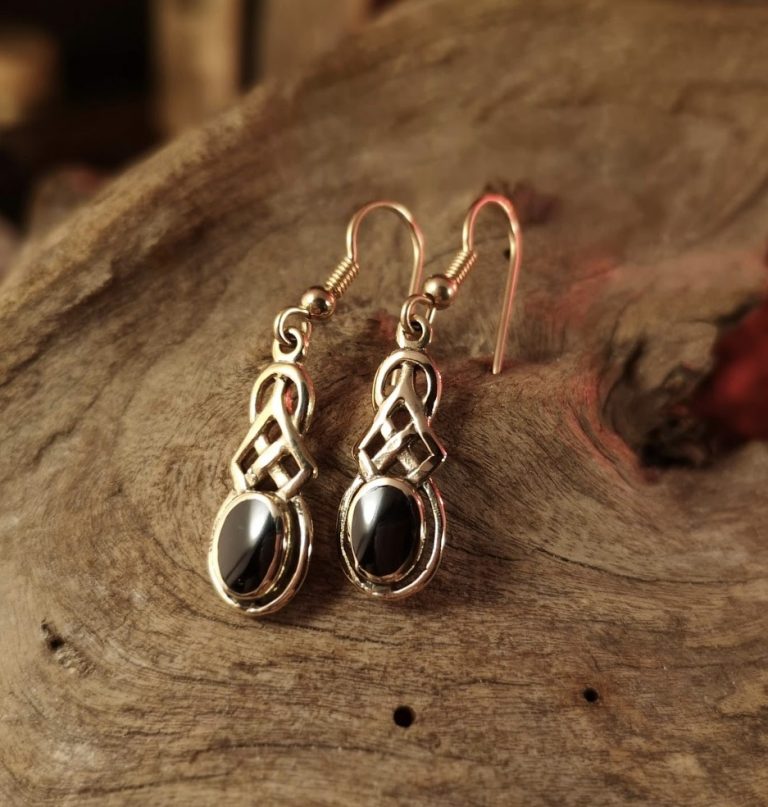 9ct Gold Celtic drop earrings - The Ebor Jetworks