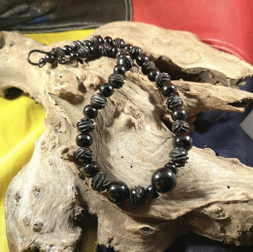 Antique 17" round and carved Whitby Jet Beads - The Ebor Jetworks