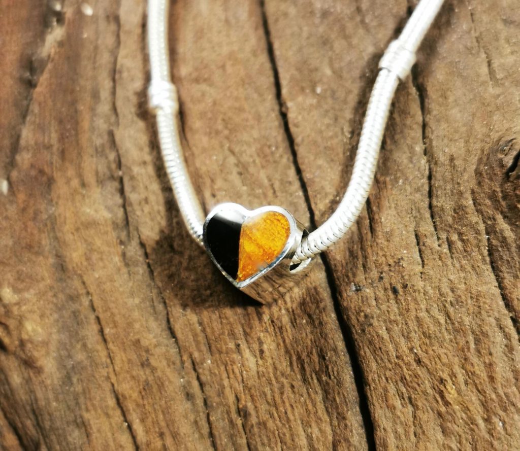 Whitby Jet two stone heart slider charm - The Ebor Jetworks